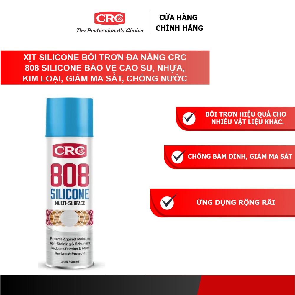 Xịt Silicone Bôi Trơn Đa Năng CRC 808 Silicone, Bảo Vệ Cao Su, Nhựa ...