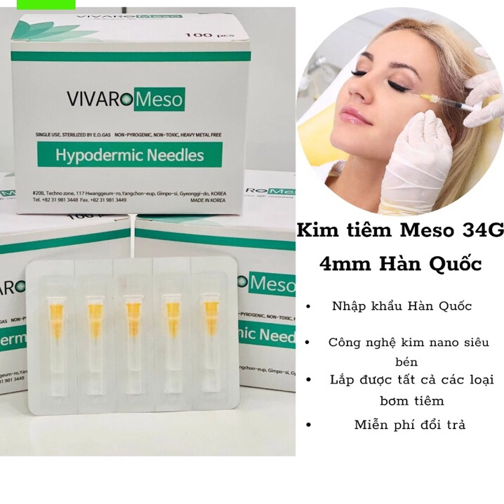 Combo 10 đầu kim meso 34G 4mm VIVARO Hàn Quốc tiêm meso,PRP, tinh chất ...