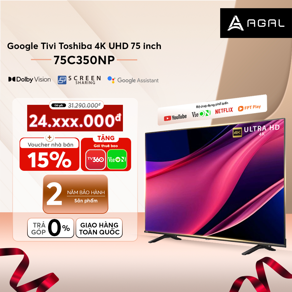 Google TV TOSHIBA LED 4K UHD Tràn Viền 75'' 75C350NP, Điều Khiển Giọng ...