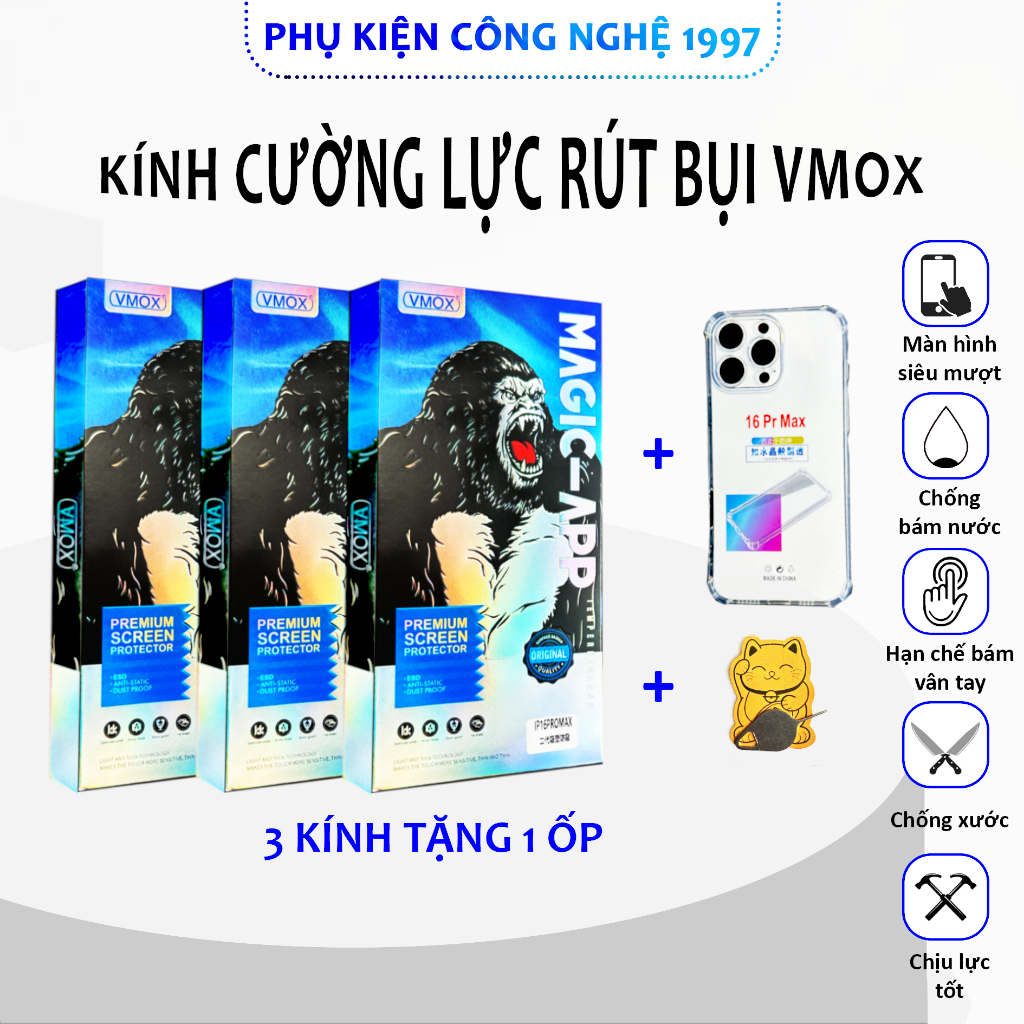 Kính cường lực tự động rút bụi vmox có khung trợ dán, trong suốt bảo vệ ...