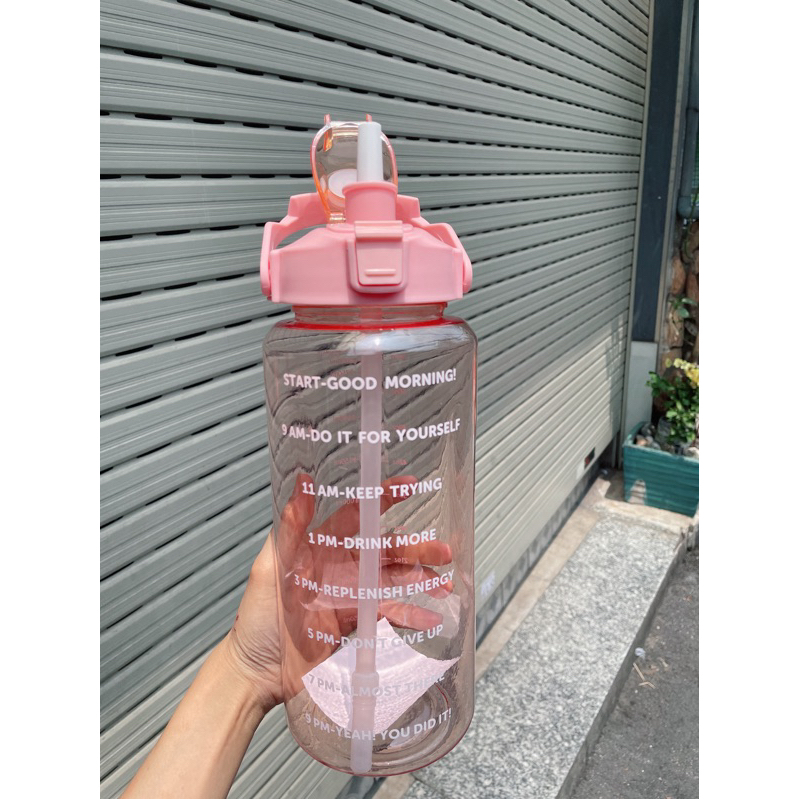 Bình nước thể thảo 2 Lít trong suốt có ống hút ,có vạch chia giờ nhắc ...