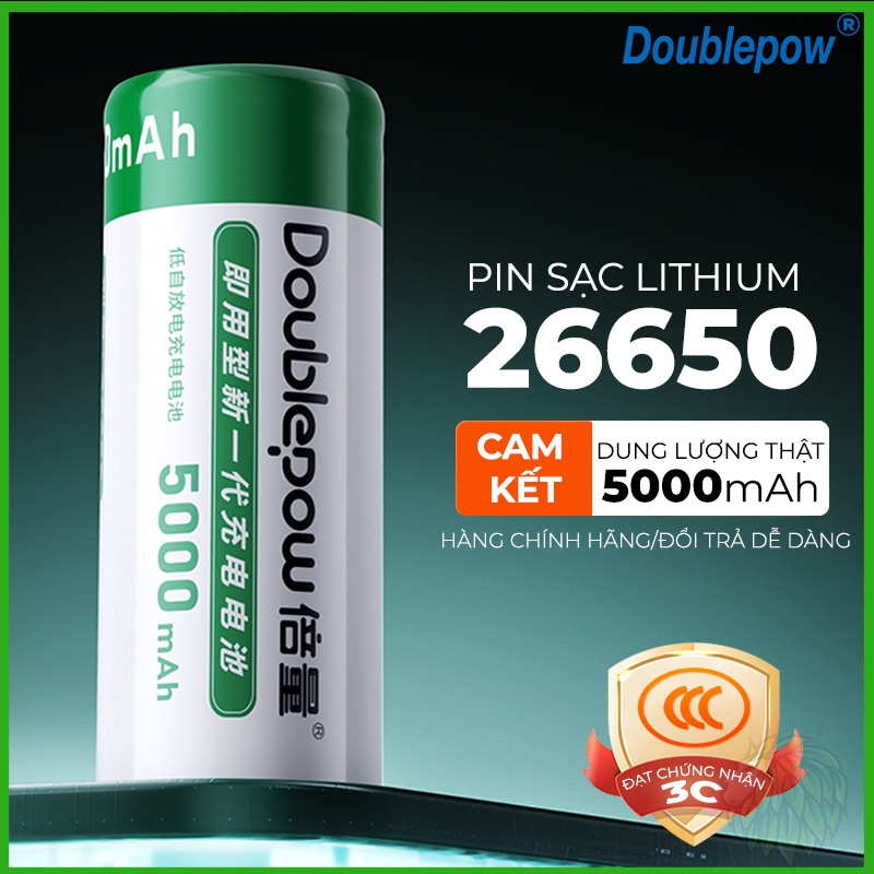Pin Sạc 26650 Doublepow dung lượng thực 5000mAh, pin Lithium dùng thay ...