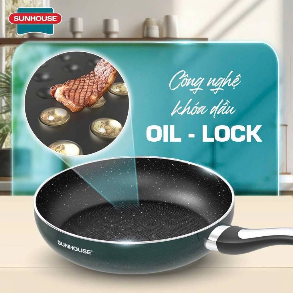 Chảo chống dính khóa dầu OIL LOCK SUNHOUSE đủ size 20-24-26-28-30CM ...
