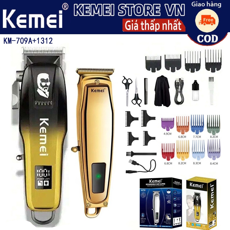 Kemei KM-709A + KM-1312 Máy Cắt Tóc Điện Tông Đơ Cắt Tóc Không Dây Cho Nam Sạc Máy Cạo Râu Dụng ...