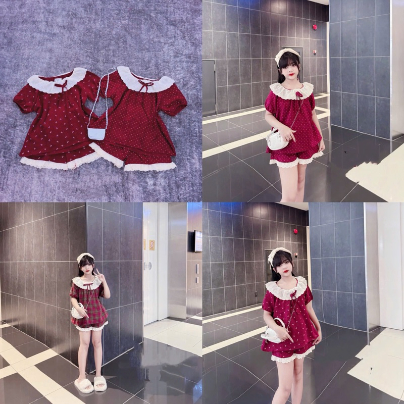 Bộ pijama tiểu thư babydoll cổ bèo caro , đồ ngủ cho bé gái size size 20-46kg | Shopee Việt Nam