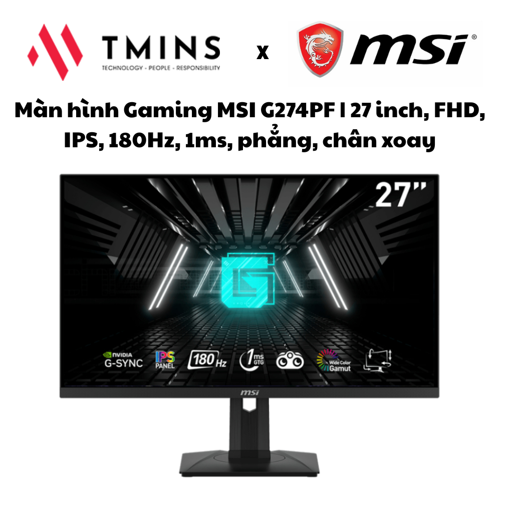 Màn hình Gaming MSI G274PF | 27 inch, FHD, IPS, 180Hz, 1ms, phẳng, chân xoay | Shopee Việt Nam