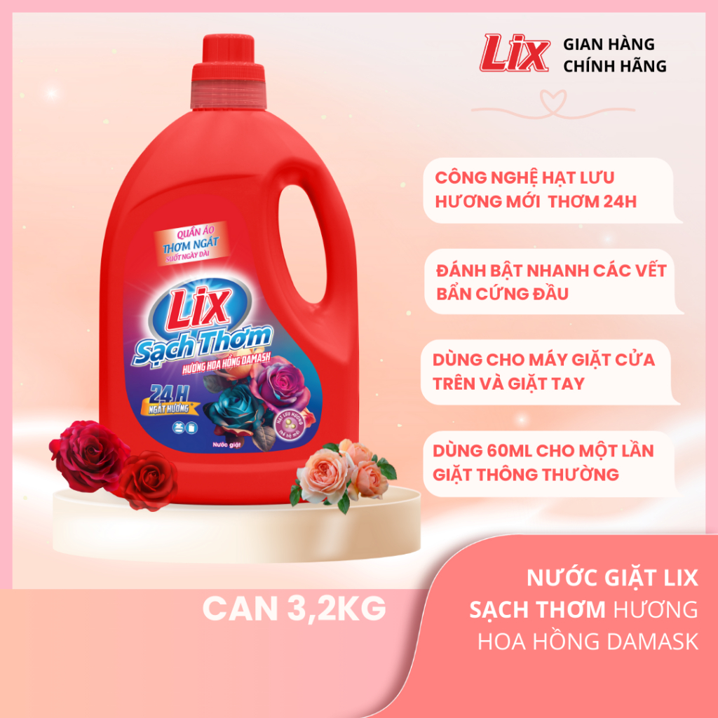 Nước giặt Lix sạch thơm hương hoa hồng Damask Lixco Việt Nam nước giặt Lix cho giặt tay, giặt ...