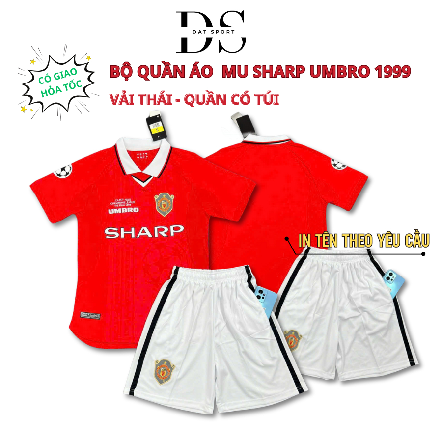 Bộ quần áo bóng đá Retro CLB Manchester United Sharp Umbro quần trắng ...