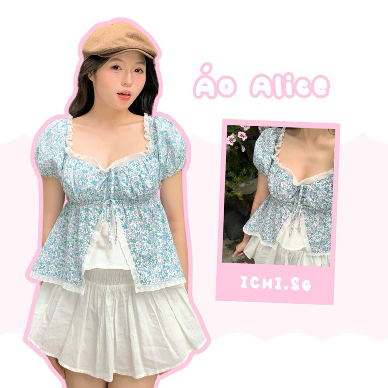 Alice top - áo tay phồng phối ren - ICHI.SG | Shopee Việt Nam