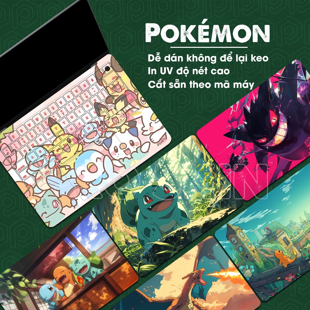 Dán Laptop mẫu Pokémon cho Dell, Hp, Asus, Lenovo, Acer, MSI, Surface ...