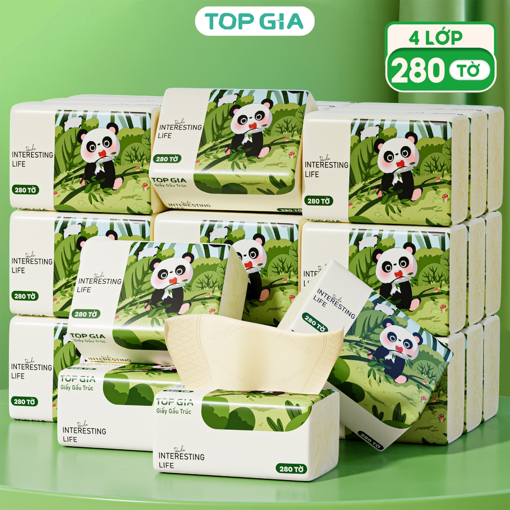 Giấy ăn gấu trúc, khăn giấy tre Topgia thùng 30 gói 280 tờ, giấy tự ...