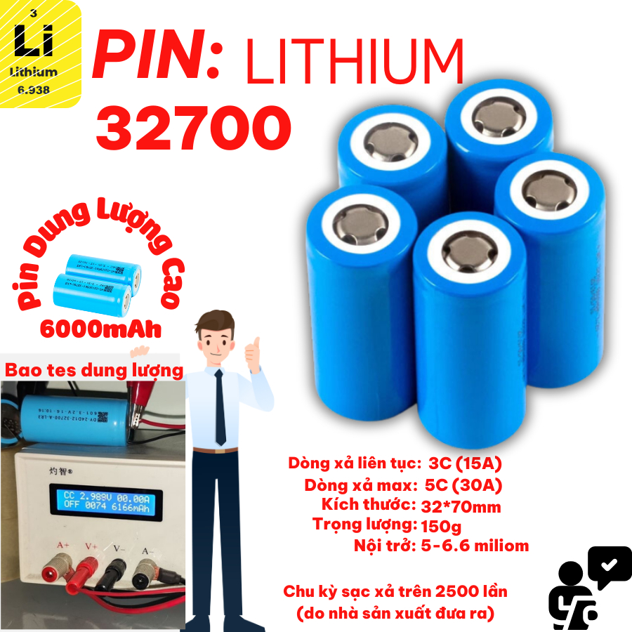 Pin 32700 mới - 3,2v 6Ah dùng cho đóng bình xe máy năng lượng mặt trời ...