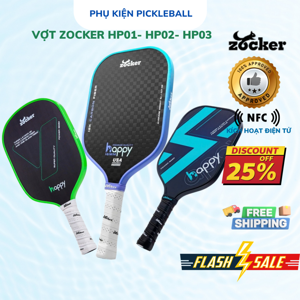 (BH 3 THÁNG CHIP NFC) VỢT PICKLEBALL ZOCKER HAPPY HP01, HP02, HP03 ...