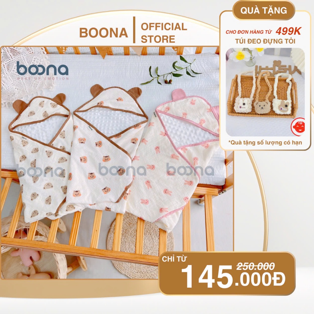 Khăn quấn ủ sơ sinh Boona lót lông hạt đậu kết hợp vải muslin làm chăn, ủ, choàng, ủm giữ ấm cho ...