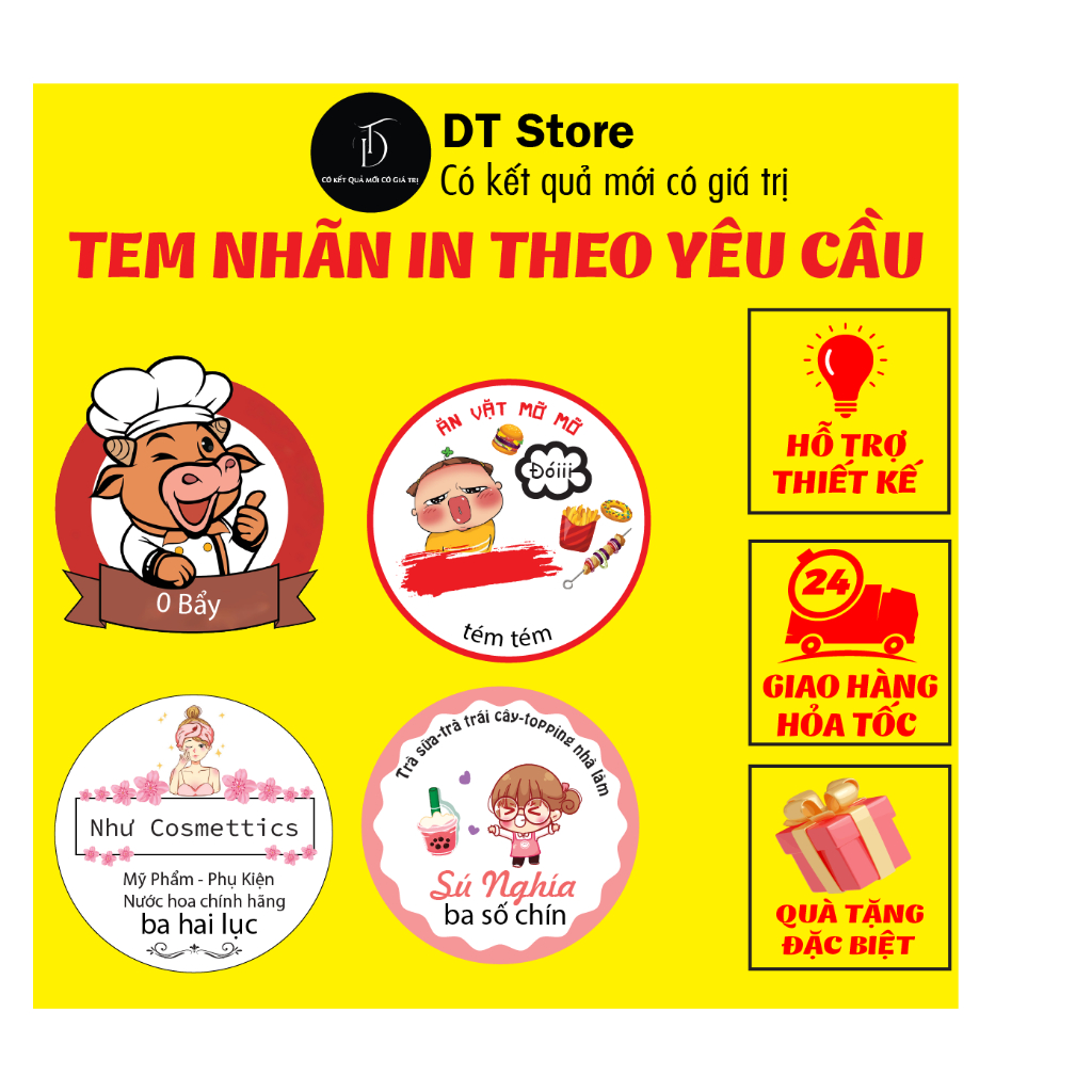 In tem nhãn giấy,(CÓ NHẬN SỐ LƯỢNG ÍT ) sticker, decan trong, decal ...
