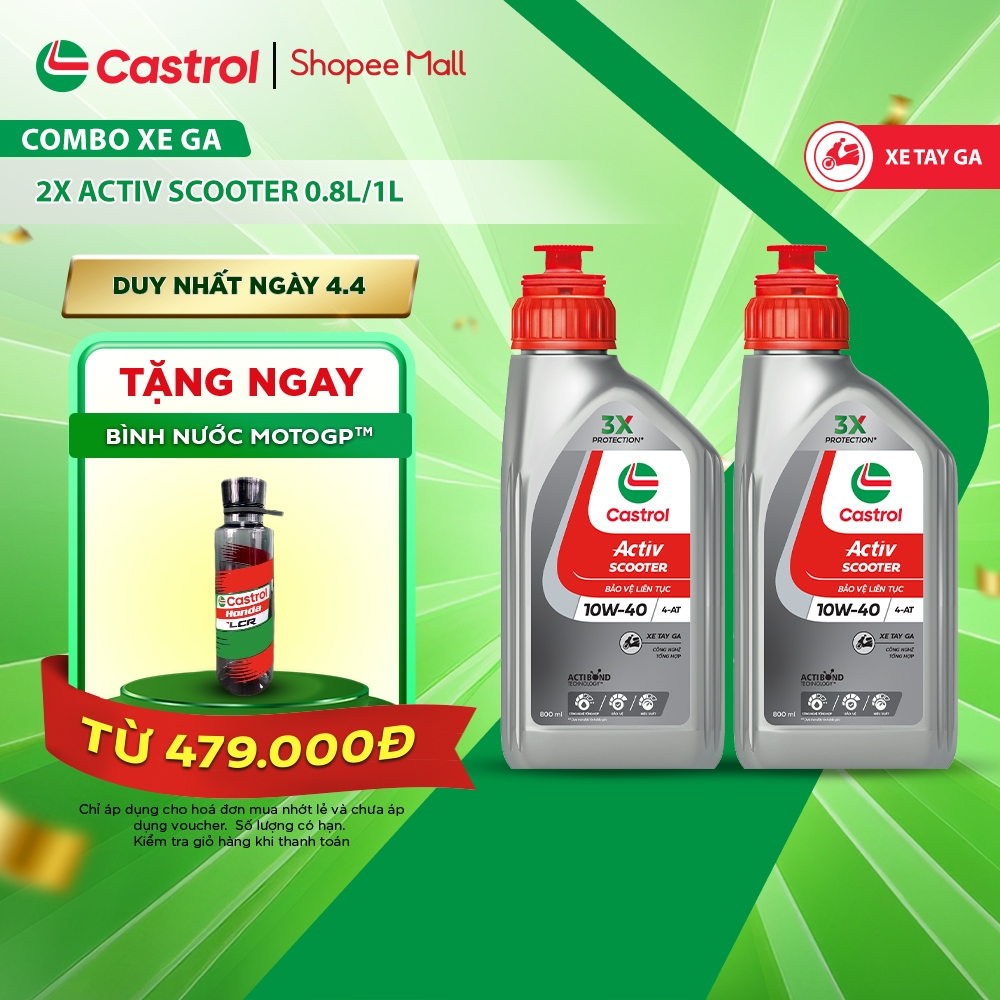 COMBO 2 Dầu nhớt xe tay ga Castrol ACTIV SCOOTER 10W-40 4-AT (0.8/1L ...