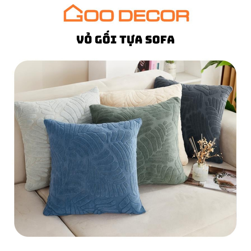 Vỏ gối sofa GOO Decor vải nhung hoạ tiết lá, bọc gối tựa sofa 45x45 ...