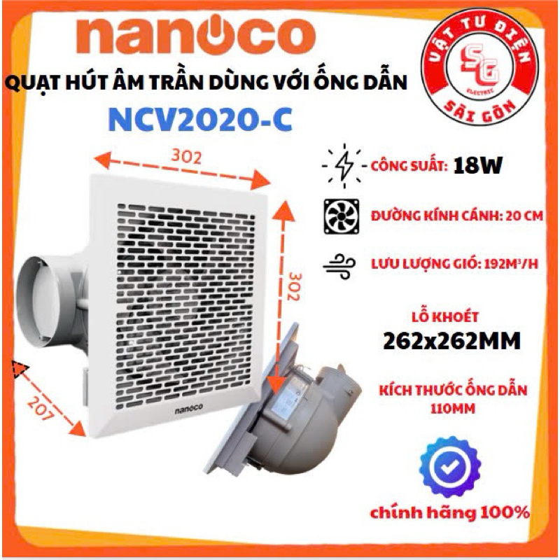 Nanoco - Quạt hút âm trần dùng ống dẫn NCV1520-C 16W, NCV2020-C 18W ...