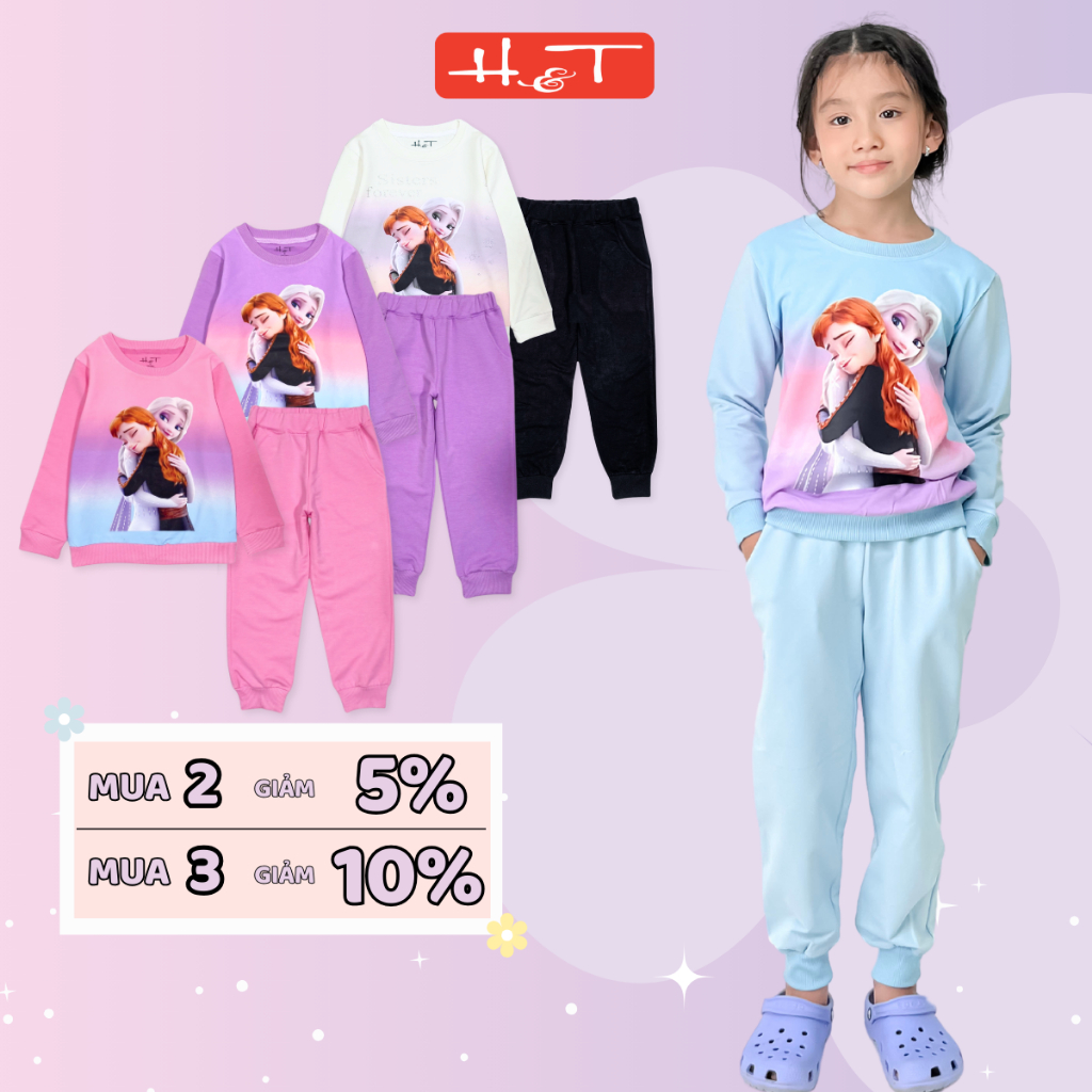 Đồ bộ dài tay bé gái ELSA ANNA H&T, bộ tay dài chất da cá co giãn 4 ...