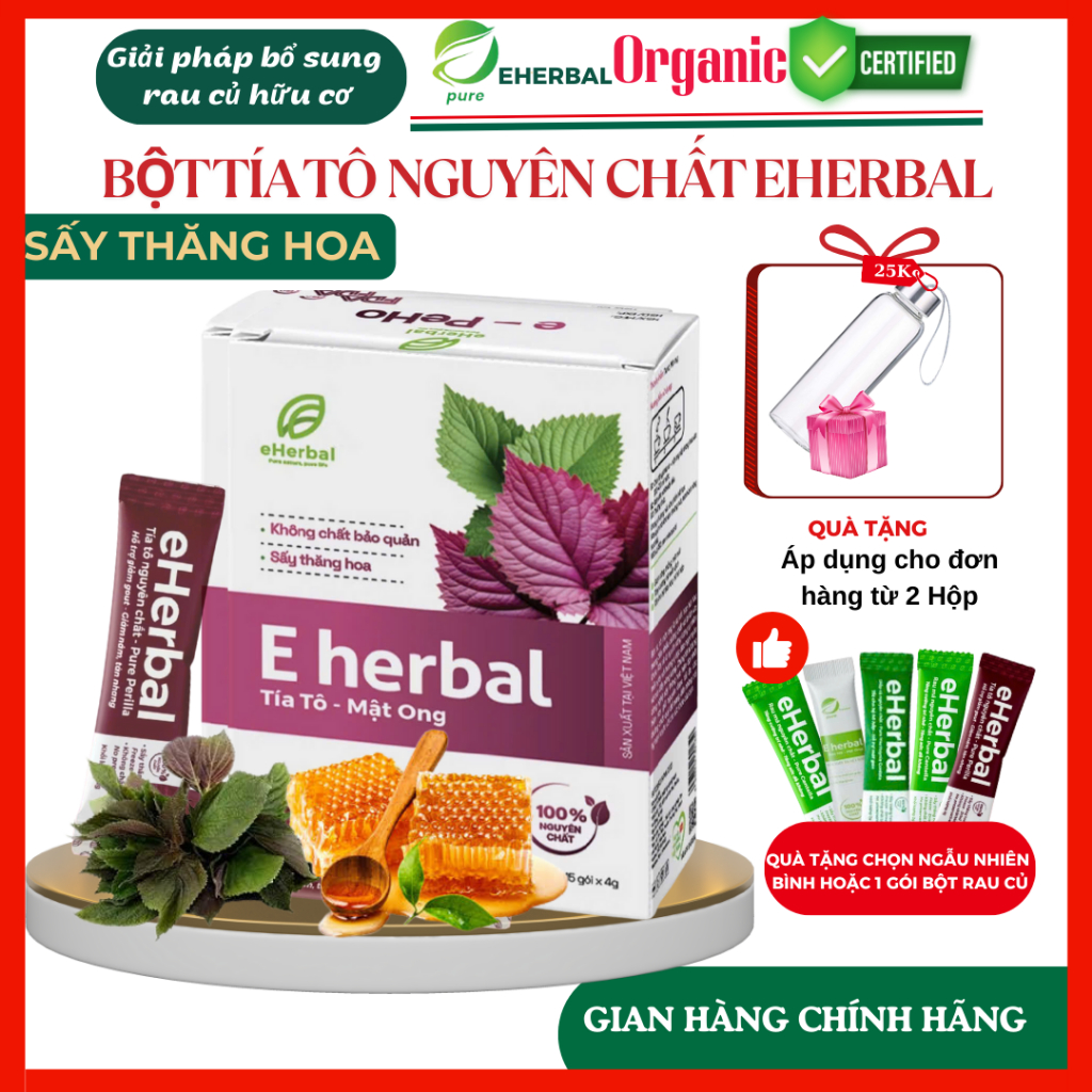 Bột Tía Tô Mix Mật Ong Sấy Thăng Hoa Eherbal - Hộp 15 gói tiện lợi date ...