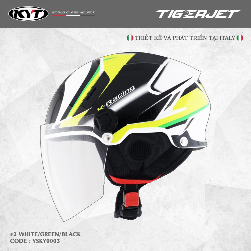 Nón bảo hiểm 1/2 - KYT TIGER JET #2 WHITE/GREEN/BLACK | Shopee Việt Nam