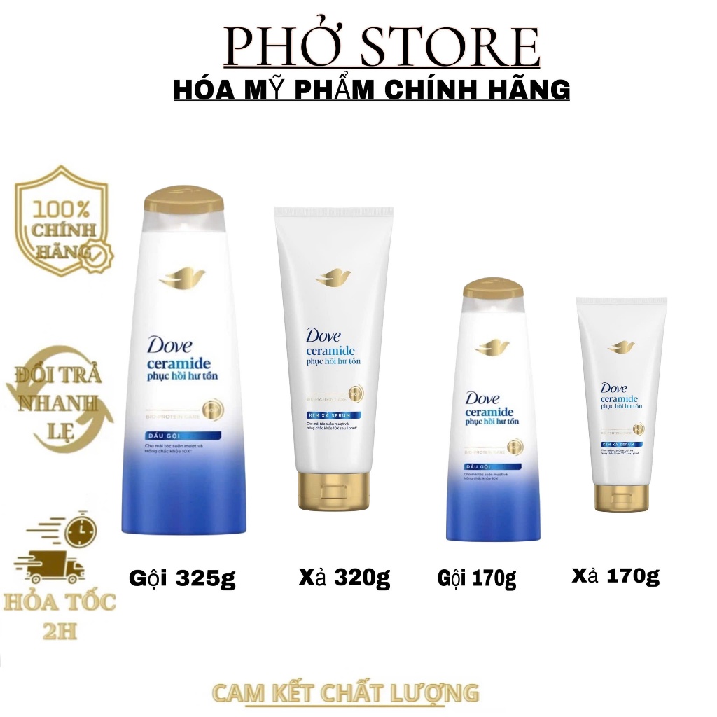 Combo Dầu Gội, Kem Xả Dove Ceramide Phục hồi hư tổn 325g,320g,170g ...