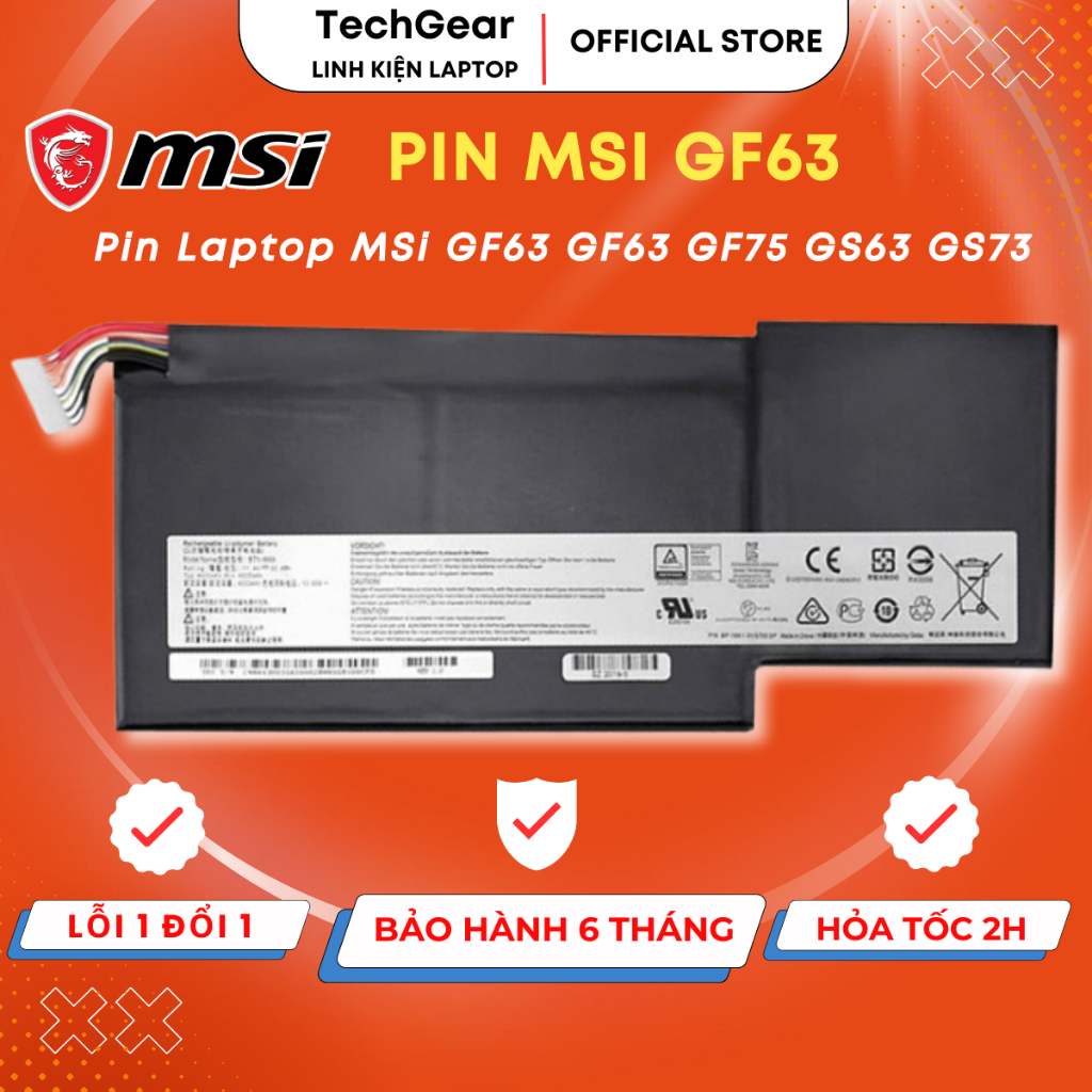 P!n Laptop MSI GF63 GF75 GF73-8RC 7RG 7RG-005 52.4WH BTY-M6K MS-17B4 MS ...
