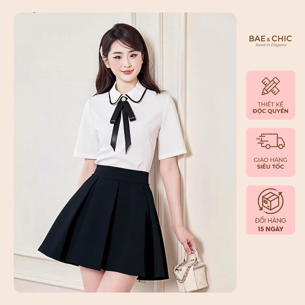 Áo Kiểu Nữ Bae Chic Tay Ngắn Áo Blouse Tặng Cài Nơ Thanh Lịch Dễ Phối Đồ AB52 | Shopee Việt Nam