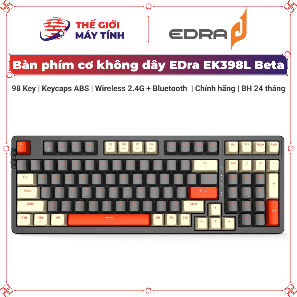 Bàn phím cơ không dây EDra EK398L Beta | 98 Key | Wireless 2.4G ...