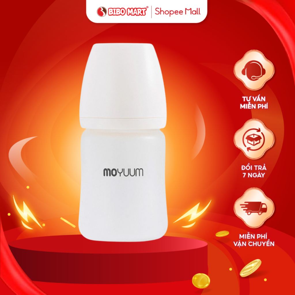 Bình Sữa Moyuum Thủy Tinh Tráng Silicon Chịu Nhiệt Chống Sặc An Toàn Cho Bé 150ml - Bibomart ...