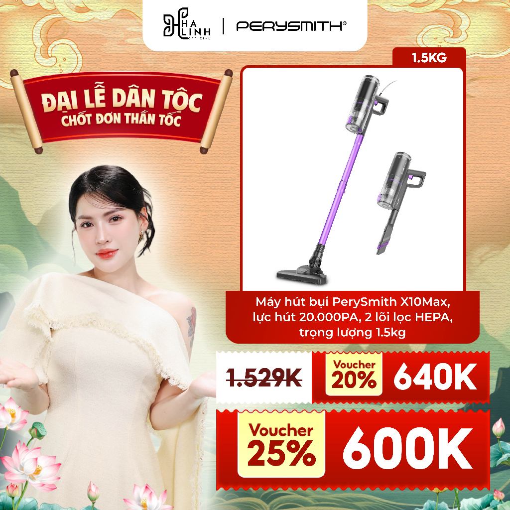 [VÕ HÀ LINH X PERYSMITH] Máy Hút Bụi X10Max 20000Pa Siêu Mạnh 2 Lõi HEPA Hút Sàn/Sofa/Ô Tô BH 1 ...