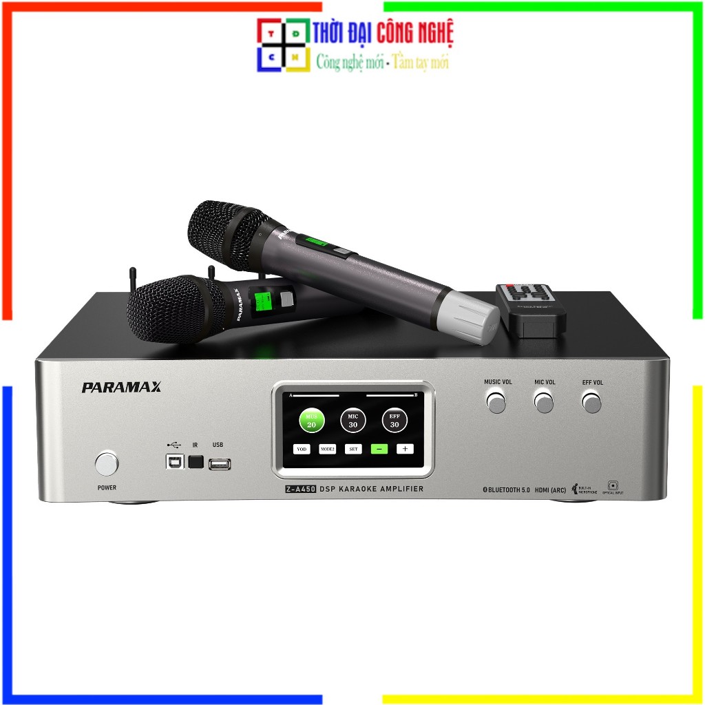 Amply karaoke PARAMAX Z-A450 tích hợp Vang số và Micro không dây. Bảo hành 36 tháng, 1 đổi 1 ...