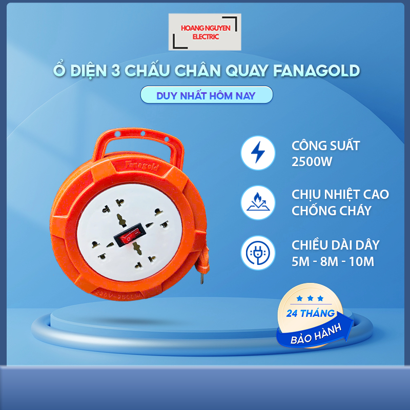 Ổ cắm điện 3 chấu chân quay FANAGOLD 2500W có công tắc và dây 5m - 8m ...