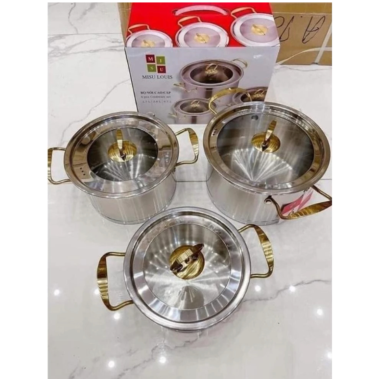 Bộ 3 Nồi Misu Louis Inox Đáy 3 Lớp Nguyên Khối Sử Dụng Cho Mọi Loại Bếp ...