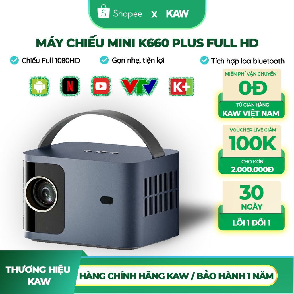 Máy Chiếu Mini Cao Cấp K660 Plus, Chính Hãng KAW, Độ Sáng Độ Nét Cao ...