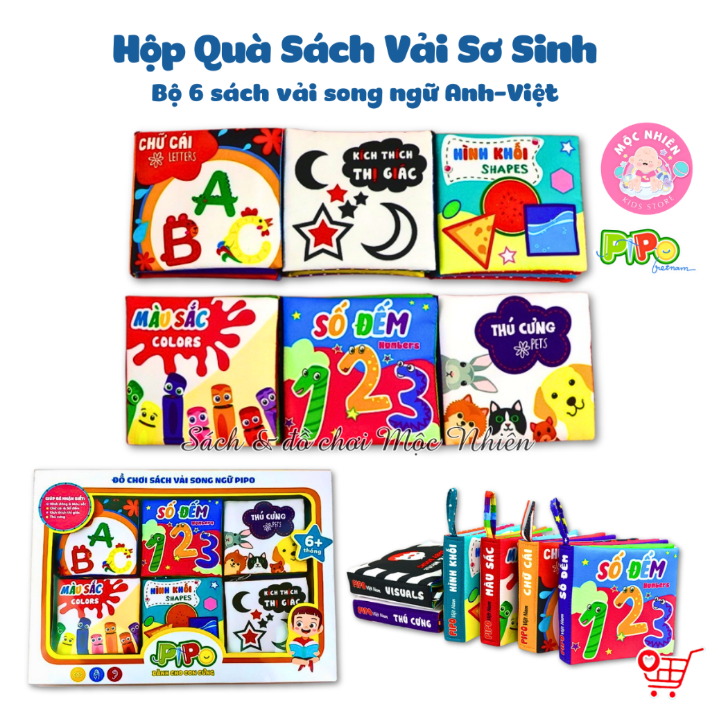 Hộp quà tặng sách vải cho bé sơ sinh (06 cuốn về hình dáng, màu sắc ...