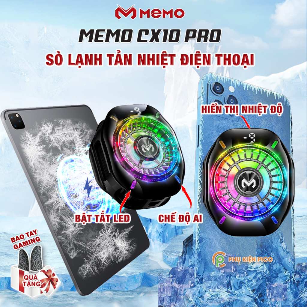 Quạt tản nhiệt điện thoại sò lạnh Memo CX10 Pro AI RGB sò lạnh AI từ ...
