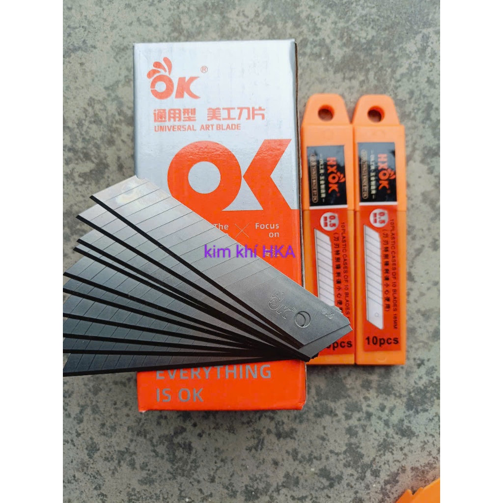 (Chính Hãng) Hôp 10 lưỡi dao rọc giấy Hiệu OK bản to dày 0.5mm siêu ...