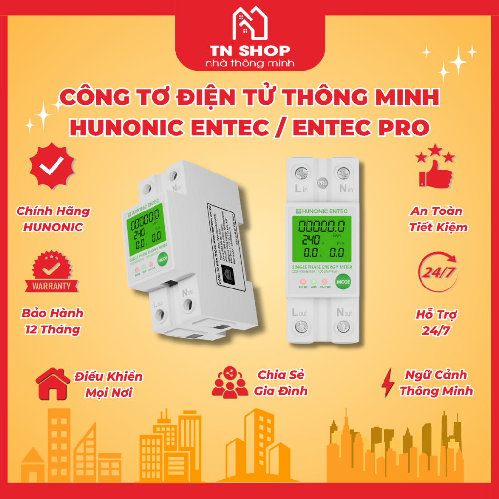 Công Tơ Điện Tử 63A Hunonic ENTEC - Quản Lý Điện Năng Thông Minh, Điều Khiển Từ Xa | Shopee Việt Nam