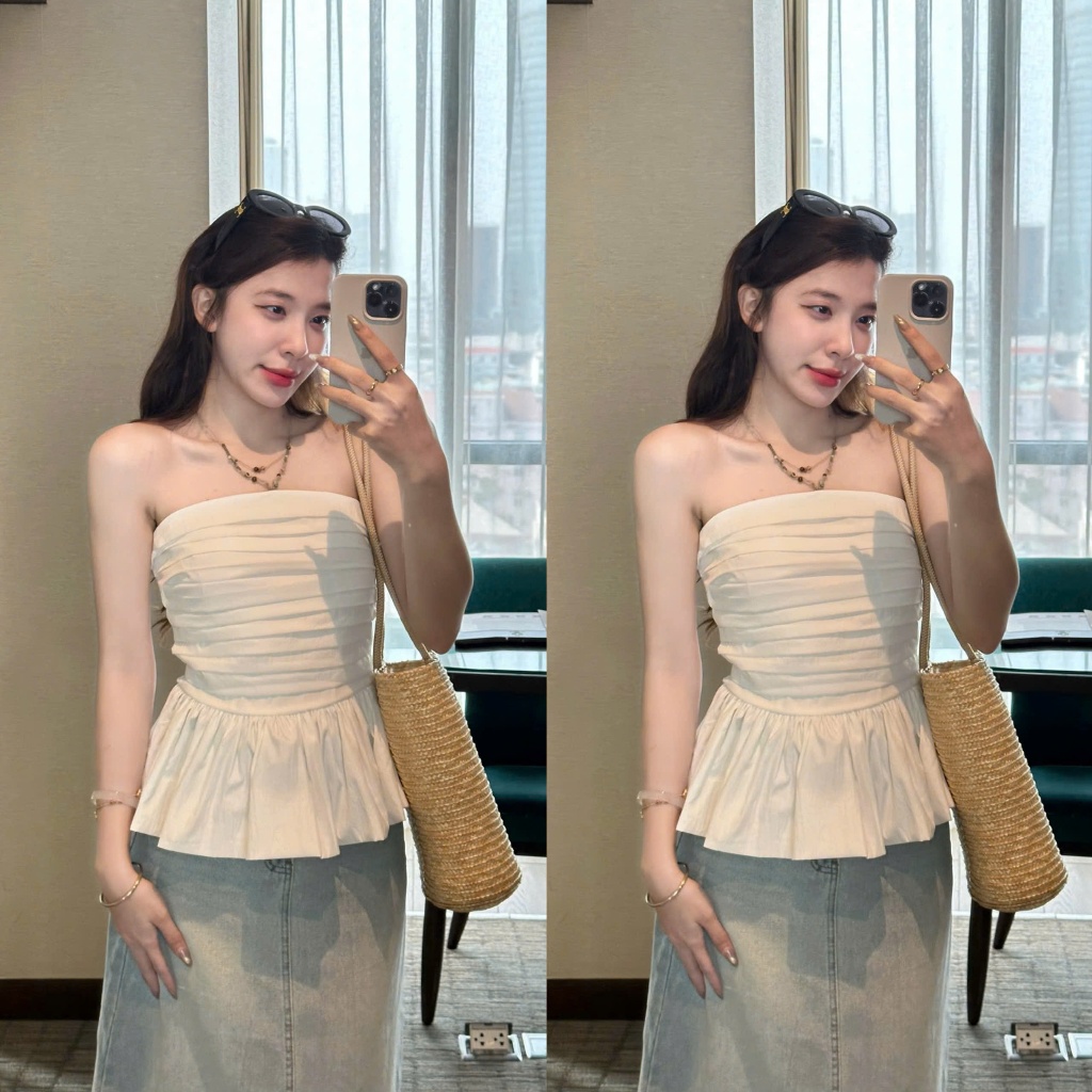 (ẢNH OLDSCHOOL) Áo bí cúp ngực xếp ly chất gió dù mềm mại chun sau Ami ...