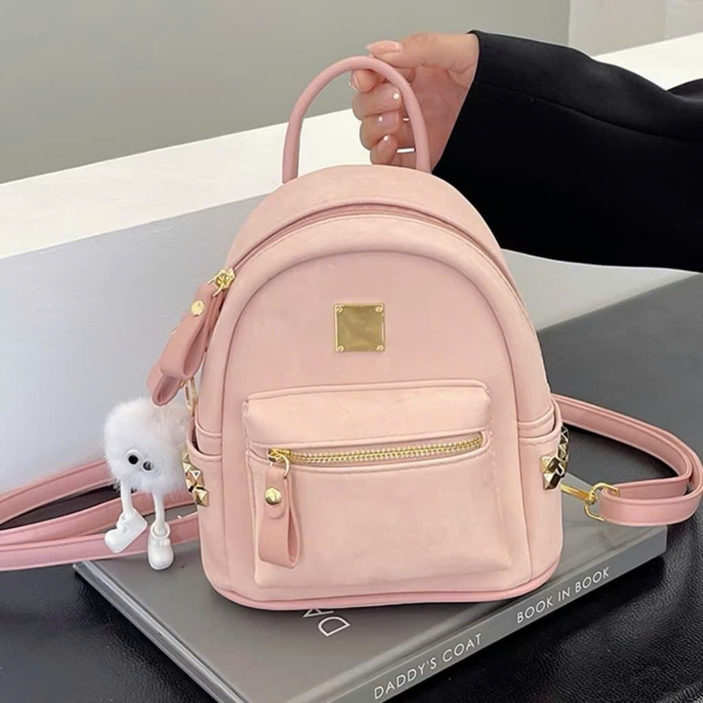 Balo mini size 18 họa tiết trơn chất da nhung tặng kèm charm dễ thương ...