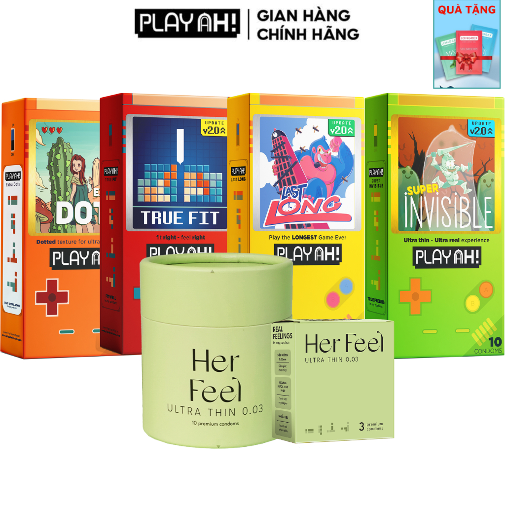 Bao Cao Su PlayAh Super Invisible Siêu Mỏng/ Nhiều Gel/ Kéo Dài Thời ...