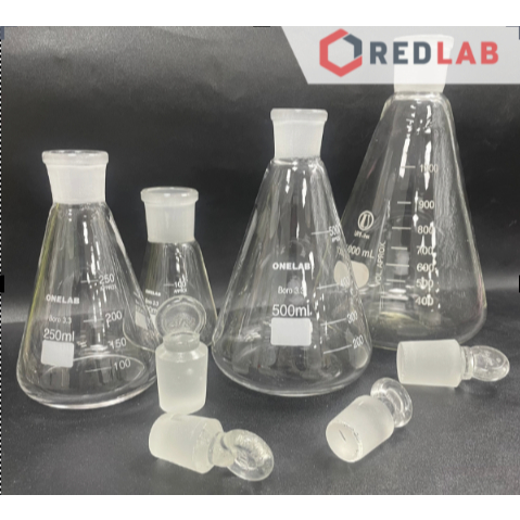 Bình tam giác có nút ONELAB 50 100 250 500 1000ml, erlen cổ nhám, nắp ...
