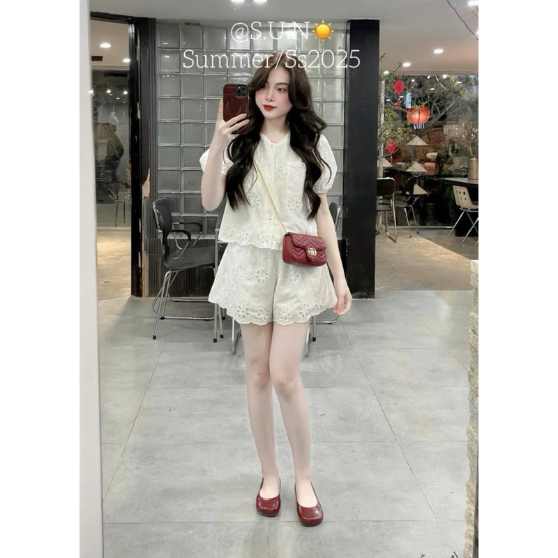 Set Bộ BBD Thô Boi Ren Hoa Tay Bồng • Melanie Boutique | Shopee Việt Nam