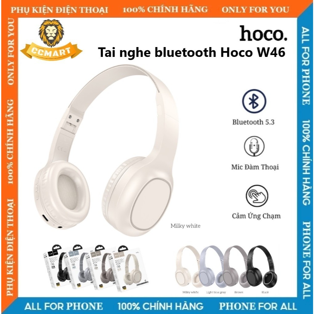 Tai nghe chụp tai Hoco W46 Charm bluetooth 5.3 Cổng AUX 3.5mm Micro đàm thoại nút tăng giảm âm ...