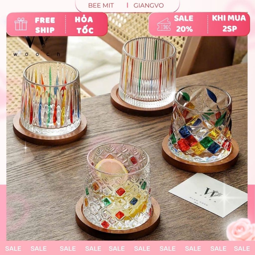 Cốc , Ly Thủy Tinh Đế Lồi Kèm Đế Gỗ Nguyên Khối, Cốc Thủy Tinh Cao Cấp ...