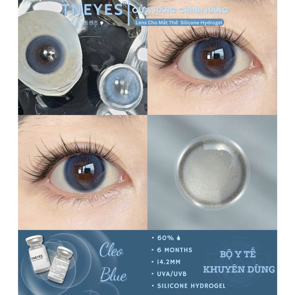 [TNEYES] Kính áp tròng Cleo Blue xanh dương trong trẻo viền đen, giãn ...