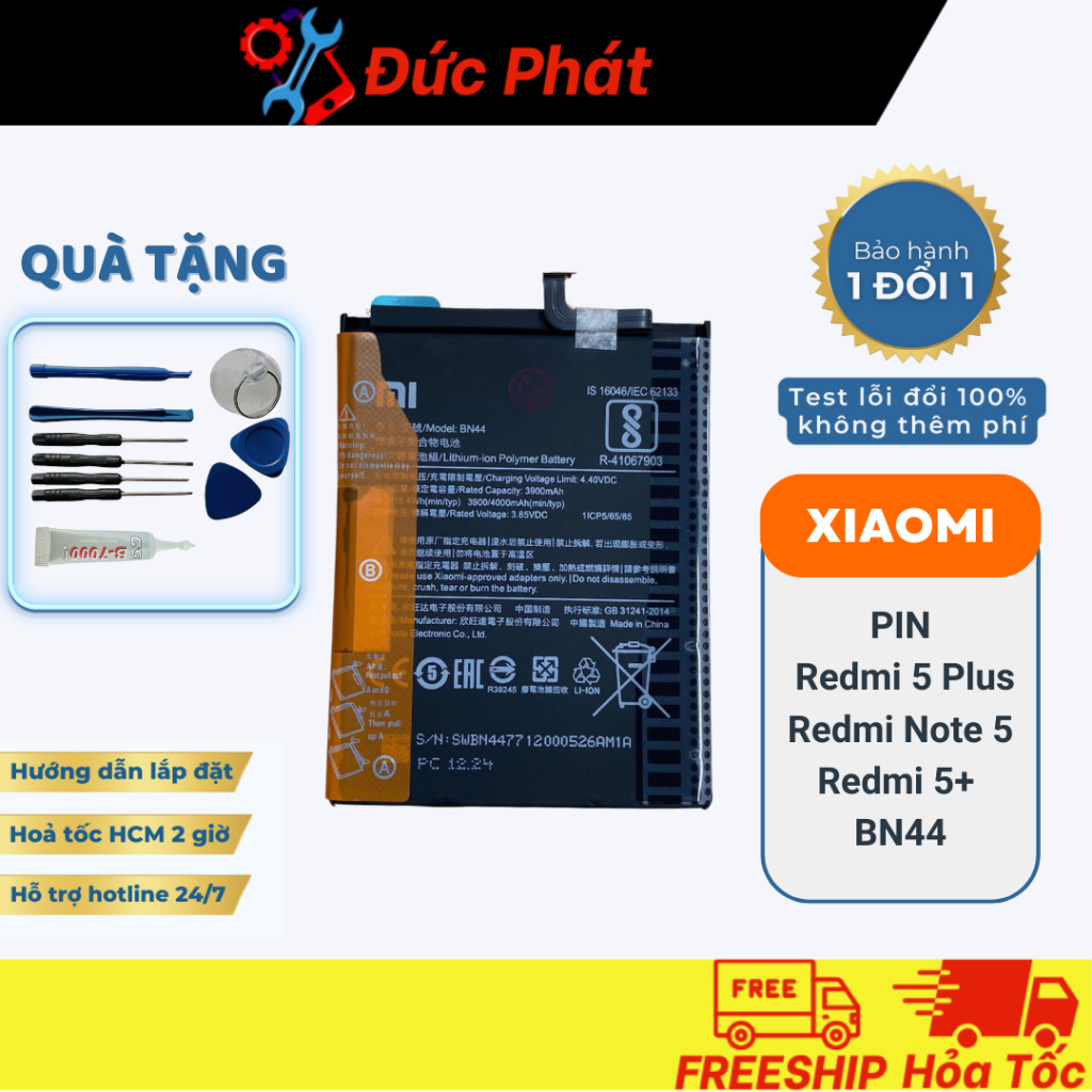Pin Xiaomi Redmi 5 Plus / Redmi Note 5 / Redmi 5+ / BN44 (Tặng Bộ Sửa ...