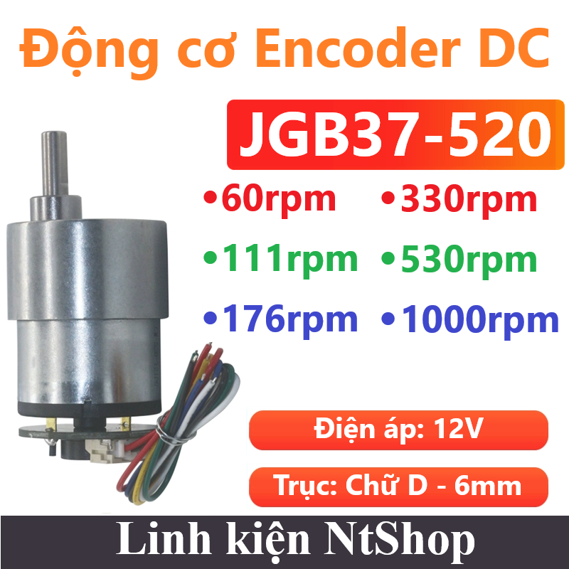 Động cơ DC ENCODER 12V JGB37-520 60rpm / 110rpm / 170rpm / 330rpm ...