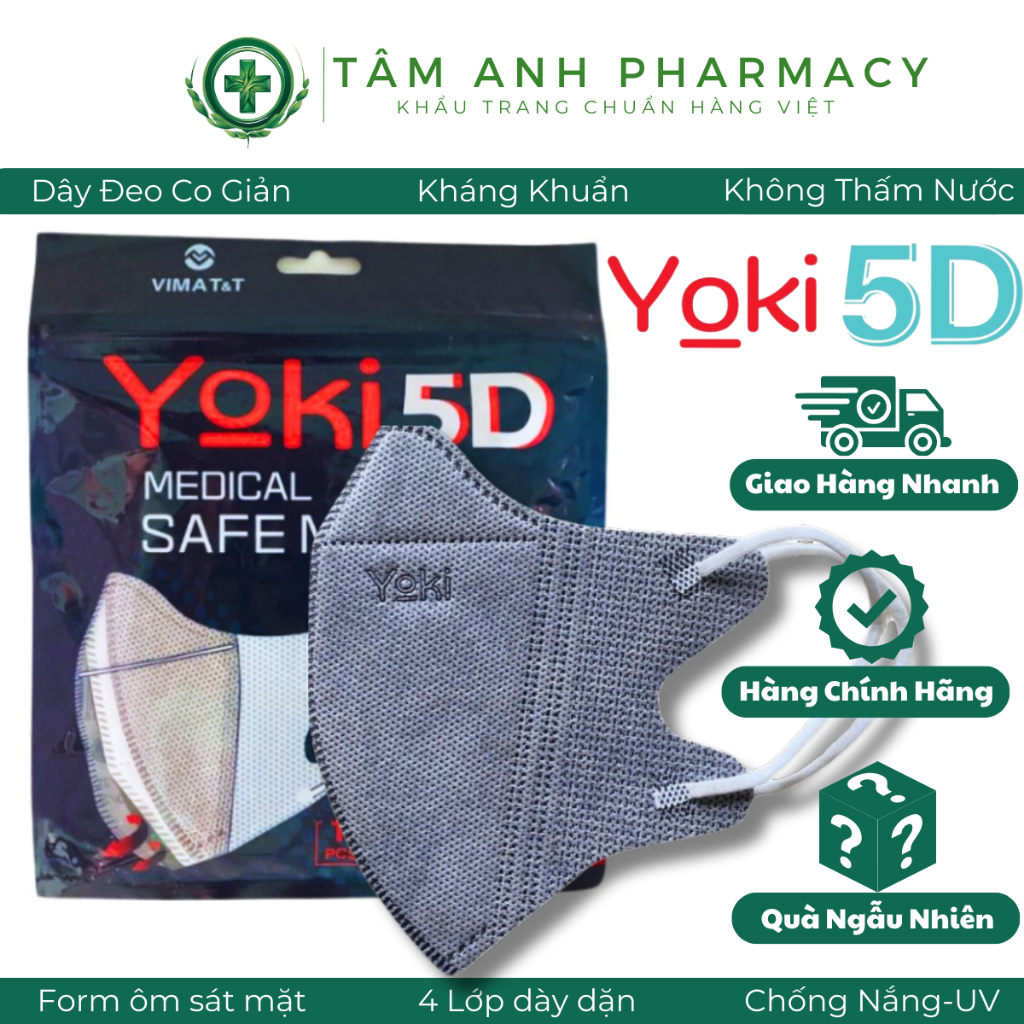Khẩu Trang 5D Yoki 4 Lớp Thùng 300 cái Kháng Khuẩn, chống tia UV, form ...